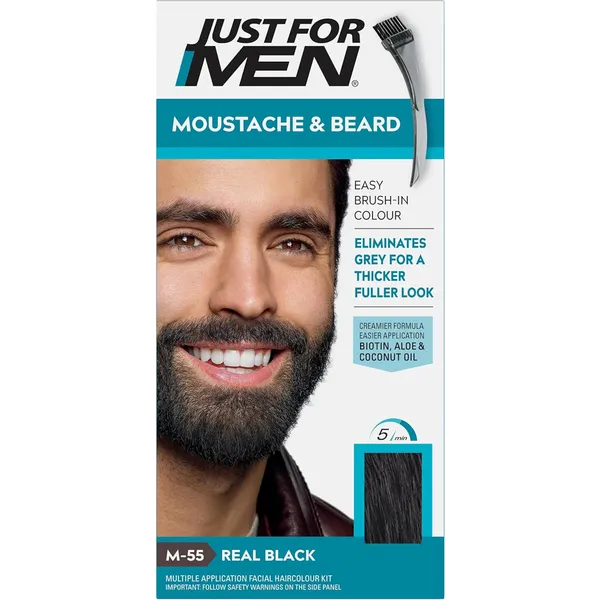 Just For Men Moustache & Beard Easy Brush-In Colour Real Black ...